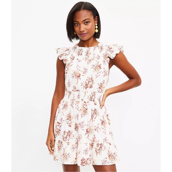 LOFT | Dresses | Loft Floral Smocked Ruffle Flare Dress | Poshmark